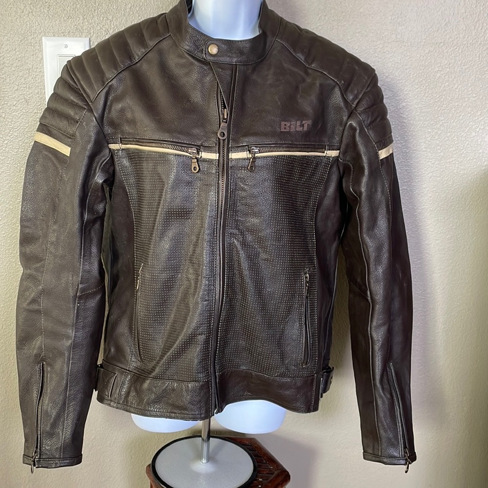 Mens Bilt Leather Perforated Motorcycle Jacket With B… - Gem